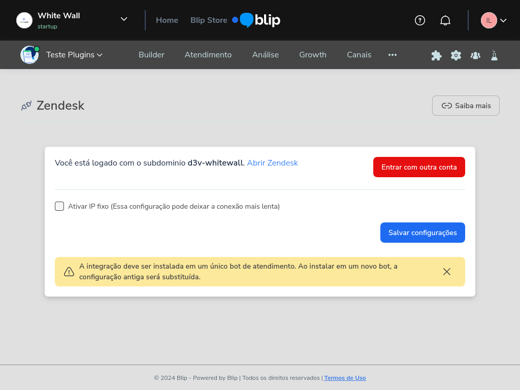 Blip por White Wall App Integration with Zendesk Support