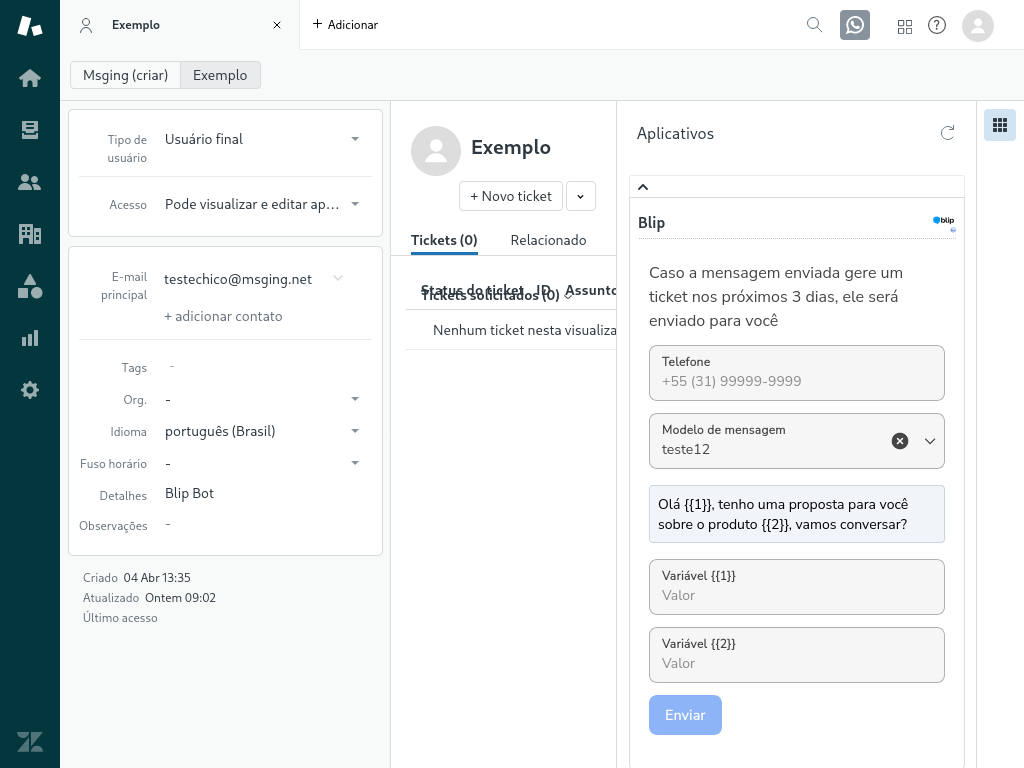 Blip por White Wall App Integration with Zendesk Support
